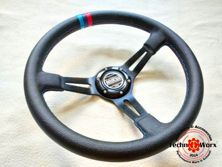 SPARCO Steering Wheel 14in Leather Hairline alloy horn button universal ...
