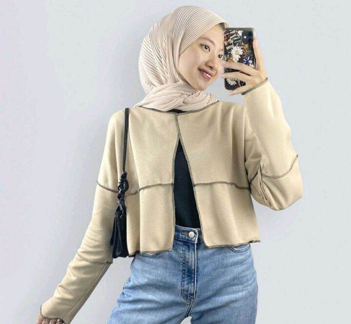 asvy outer contrast cardigan wanita model jahit terbalik stick balik ...