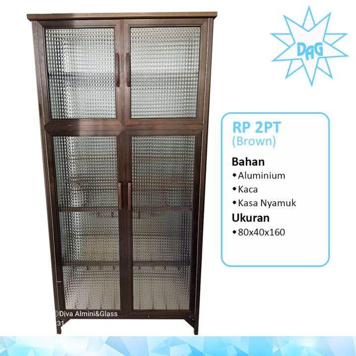 Rak Piring Kaca Bahan Alumunium Termurah 4 pintu 80x160 full kaca ...
