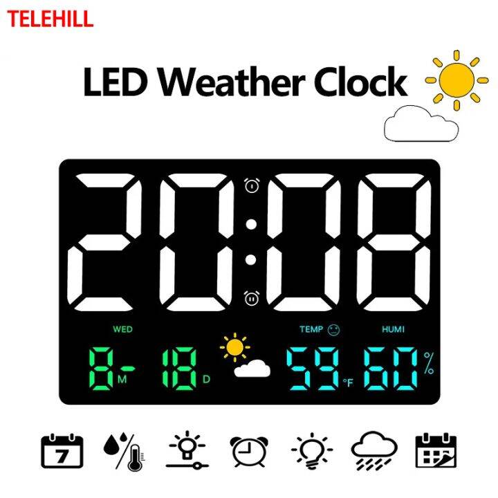 Rectangle High-Definition Large Screen LED Weather Clock Digital Wall ...