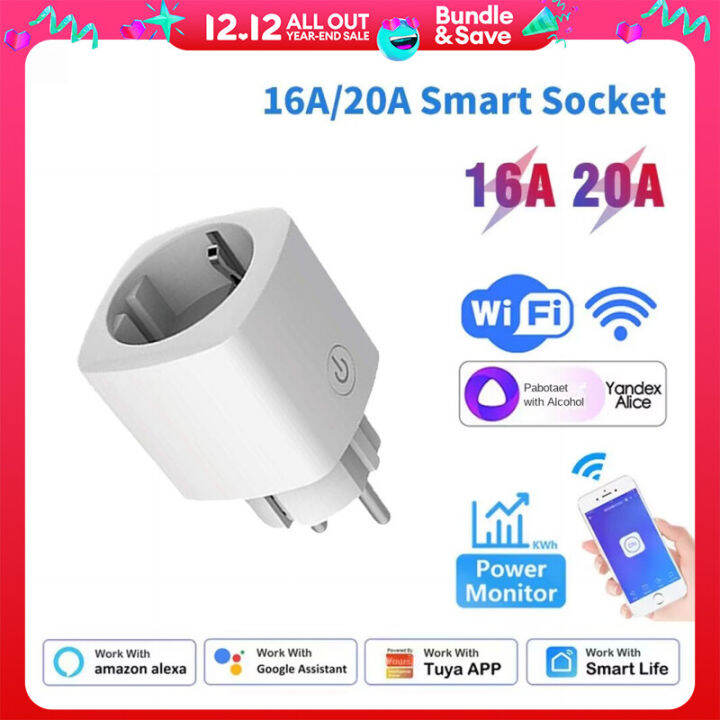 Tuya 16A/20A EU WiFi Smart Plug Power Socket Voice APP Remote Control ...