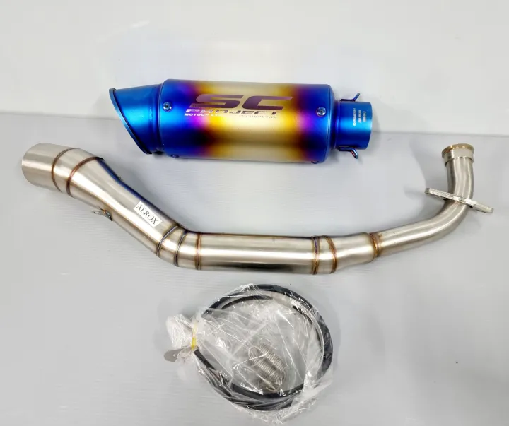 คอท่อสแตนเลส Aerox พร้อมปลายท่อ SC project สีไทเท ปลายโค้ง เข้าชุดสุดๆ ...