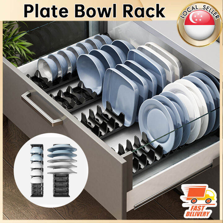 🇸🇬【SG stock】 Adjustable Plate Bowl Rack Storage | Cabinet Drawer ...