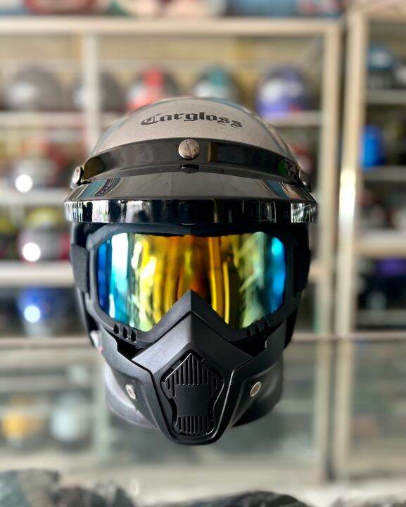 HELM BOGO CARGLOS ORIGINAL WARNA SILVER GOGGLE MASK | Lazada Indonesia