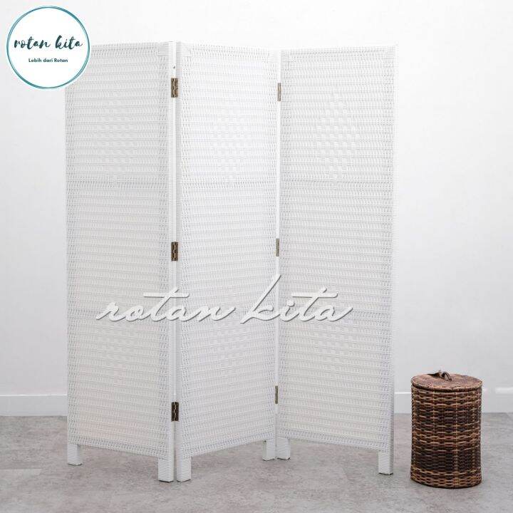 Sekat Ruangan Rotan Sintetis Putih 3 Panel | Lazada Indonesia