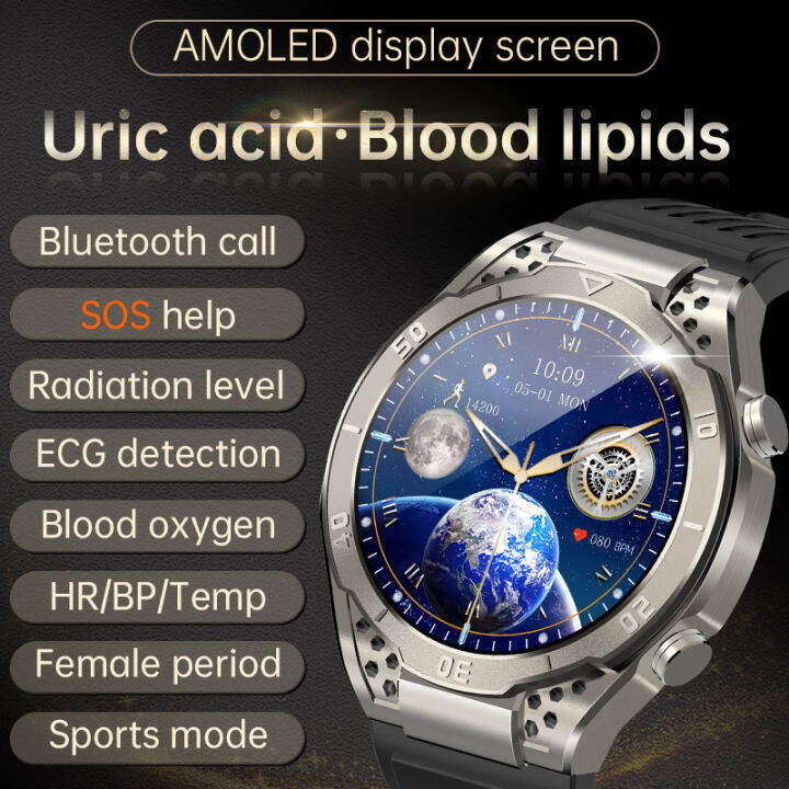 New JA01 smart watch AMOLED Bluetooth call S0S non-invasive blood glucose, uric acid, blood ...
