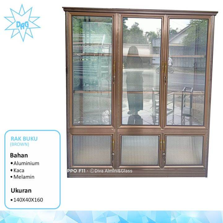 Lemari kaca alumunium rak buku kaca multifungsi frame coklat elegan | Lazada Indonesia