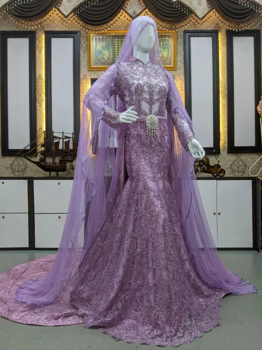 Gaun Pengantin Slim Ronce Lylac Full Payet . | Lazada Indonesia