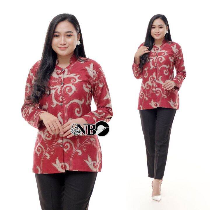 BLUS BATIK WANITA TERBARU KEKINIAN lengan panjang | blus batik modern ...