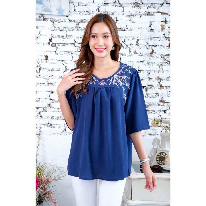 เสื้อผ้าผู้ใหญ่ผ้าโพลีเอสเตอร์ คอกลม แขนกลาง อก46นิ้ว ใส่สบายมากๆ ...