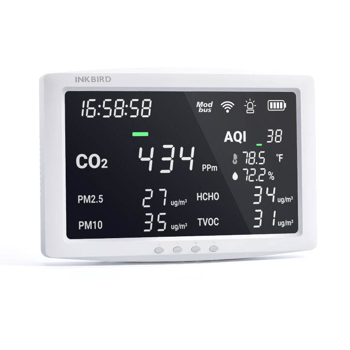 INKBIRD IAQM-128W 8-In-1 Air Quality Monitor 11.4 Inches Screen WIFI APP Detects CO2 PM2.5 PM10 ...