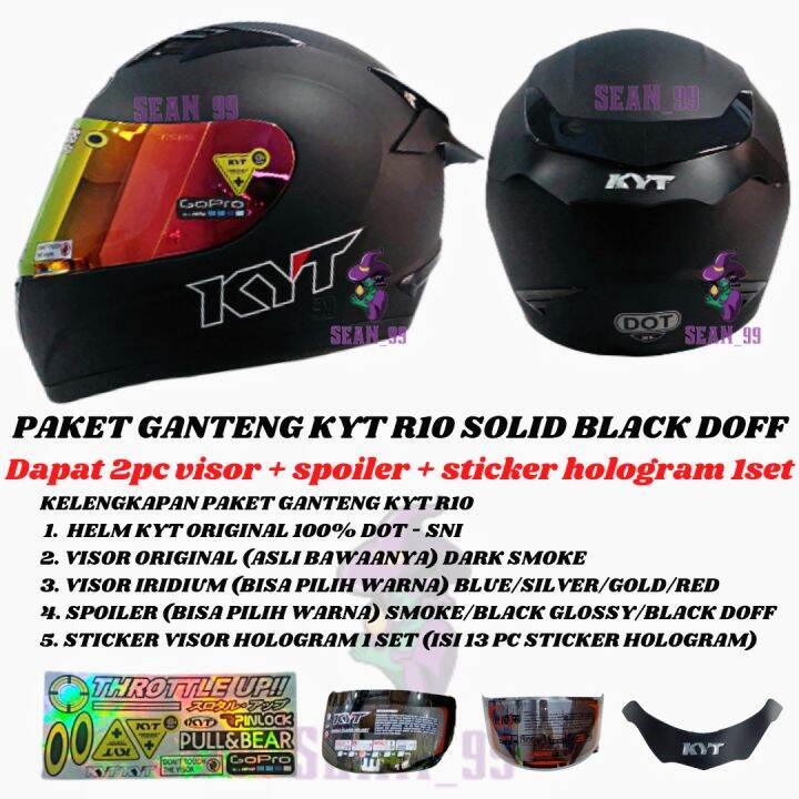 HELM KYT R10 SOLID BLACK DOFF VISOR SMOKE FULL FACE ORIGINAL SNI DOT ...