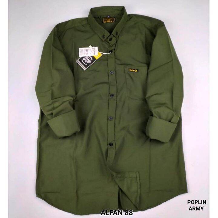 kemeja polos army panjang kemeja hijau army lengan panjang | Lazada ...