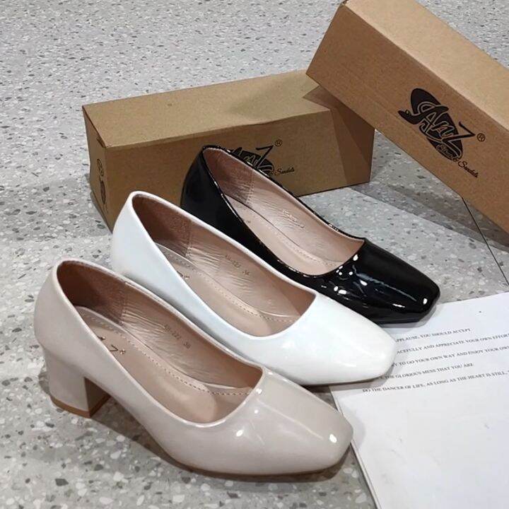 2 INCH square toe glossy leather heels for women | Lazada PH