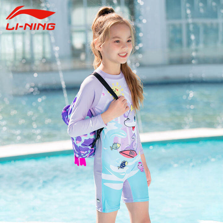 Li Ning Children's Swimsuit Boys and Girls New One-Piece Long Sleeves Swimsuit Little Girls ...