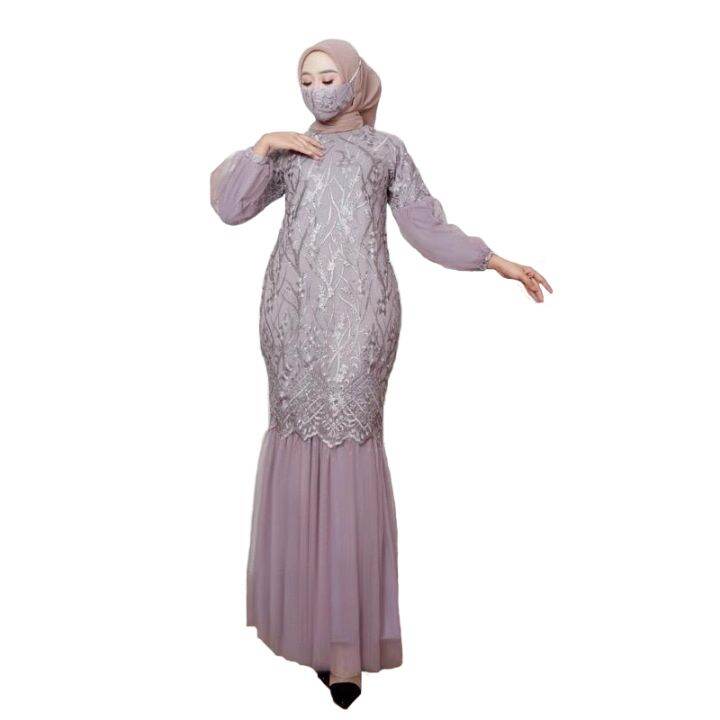 GAMIS DUYUNG MARISA TUTU FULL BRUKAT TILE MUTIARA/ DRESS FASHION PESTA ...