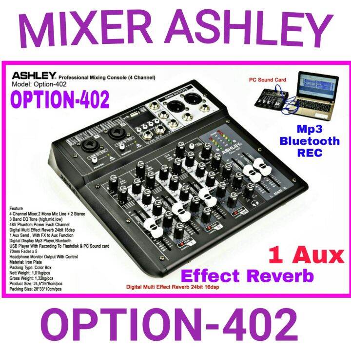 Mixer Ashley option-402 original Ashley option402 mp3 bluetooth pc soundcard recording option ...