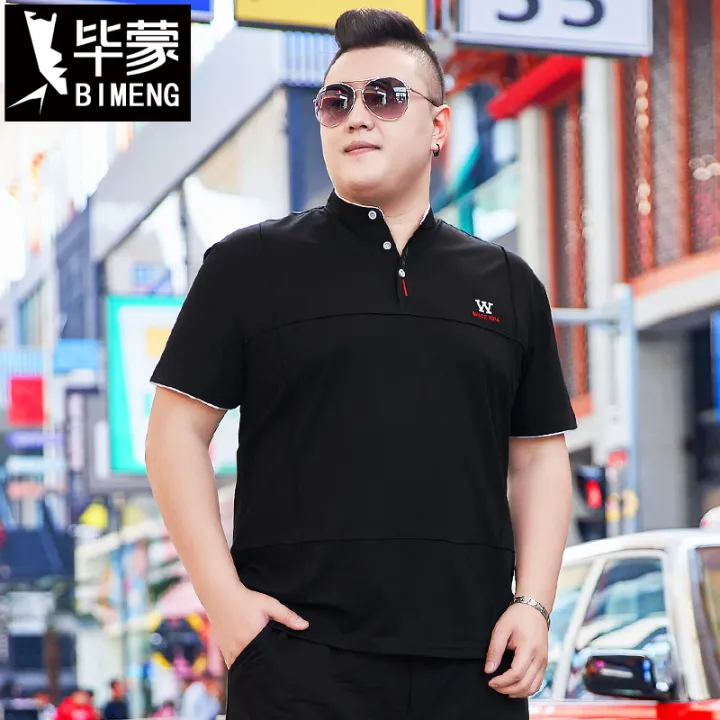 BIMENG อ้วนสำหรับฤดูร้อนแฟชั่นปกตั้งเสื้อยืดแขนสั้นคนอวบอ้วนเพิ่มขนาด ...