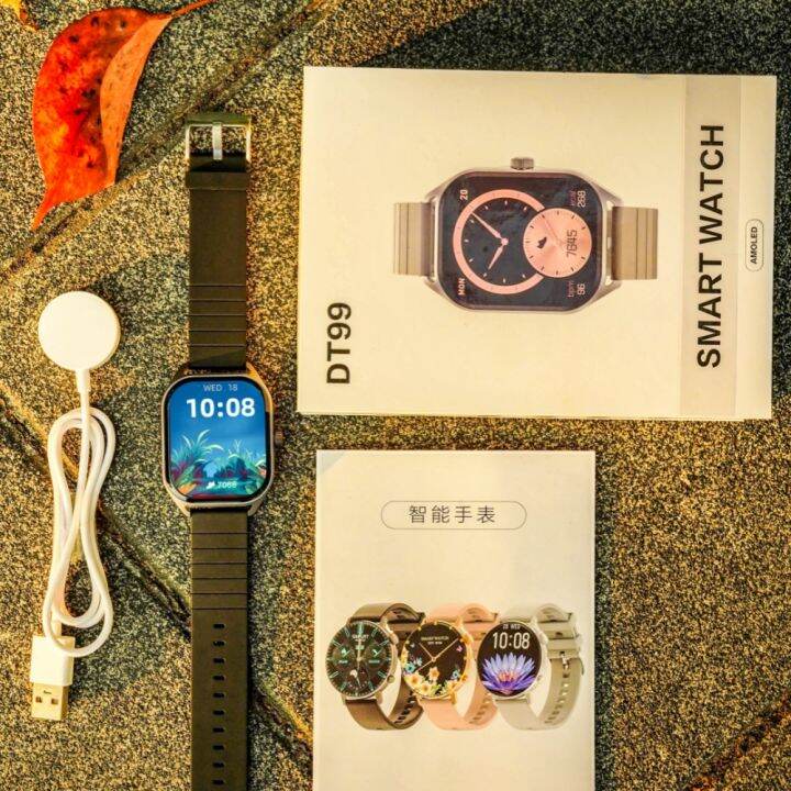 DT99 Smart Watch AMOLED Compass Bluetooth Call Voice Female Assistant Blood Oxygen Waterproof ...