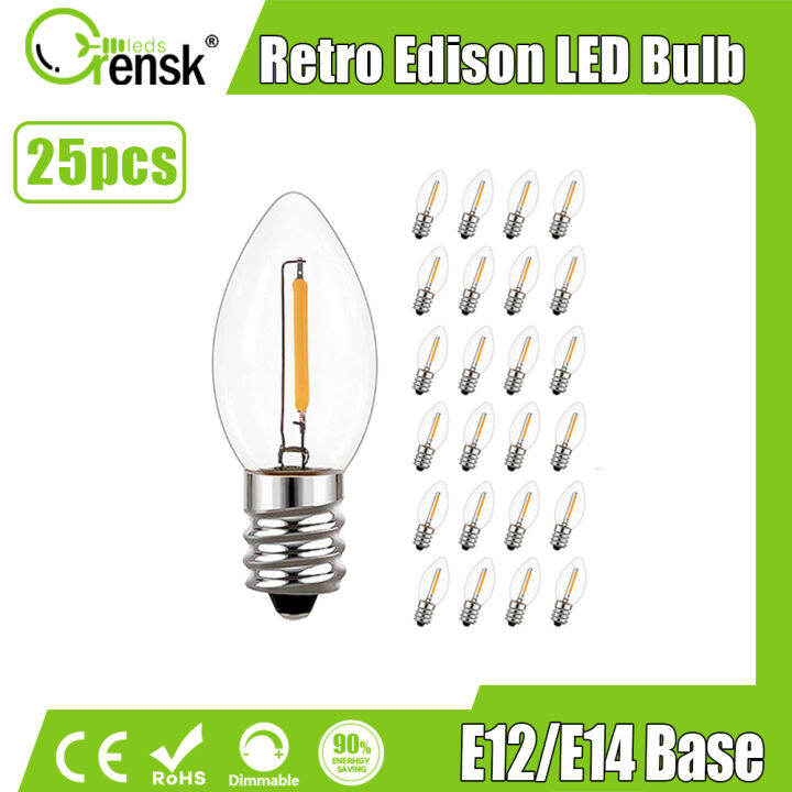 25Pcs Bóng Đèn Led Edison Cổ Điển 0.5W E12 C7 bóng đèn LED dây tóc Mini nến trang trí Bóng Đèn ...