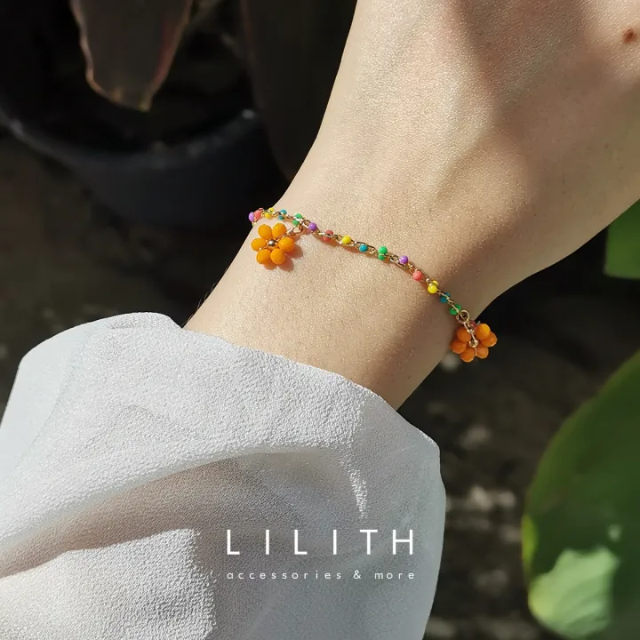 Lilith - Orange Flowers Bracelet • สร้อยคอ สร้อยข้อมือ จี้ดอกไม้ ...