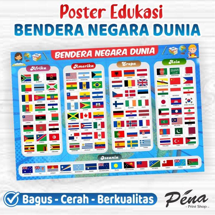 Poster Bendera Negara Dunia / Poster Edukasi Anak Bendera / Poster ...