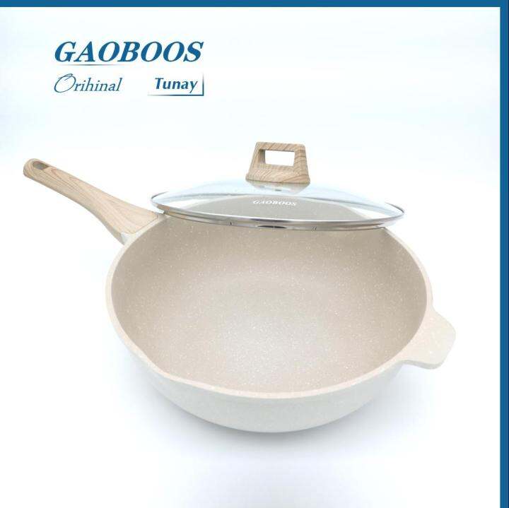 Gaoboos Non Stick Woody Marble Stone 30CM Cooking Wok Granite Coating ...