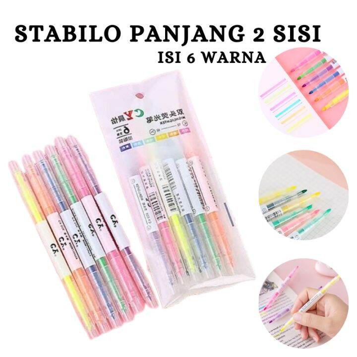 APS.I401 Stabilo Warna Warni Stabilo 6 Warna 2 Arah Highlighter Pen Dua Sisi | Lazada Indonesia