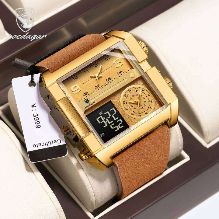 POEDAGAR Watch for Mens Original New Dual Display Electronic Quartz ...