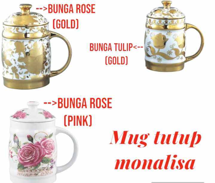 mug tutup Monalisa SNI mewah/mug tutup keramik/mug tutup cantik/mug ...