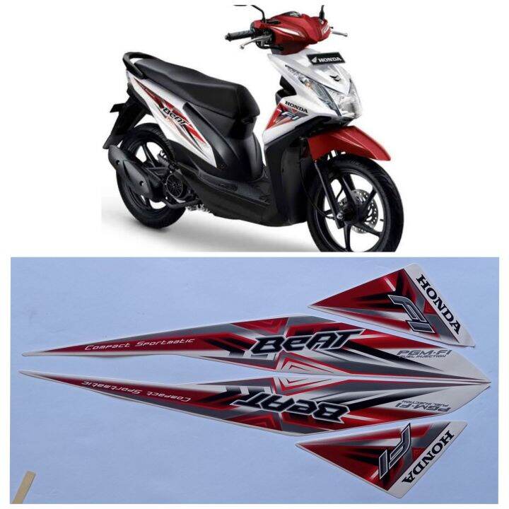 STIKER STRIPING MOTOR HONDA BEAT F1 2015 WARNA PUTIH MERAH | Lazada ...