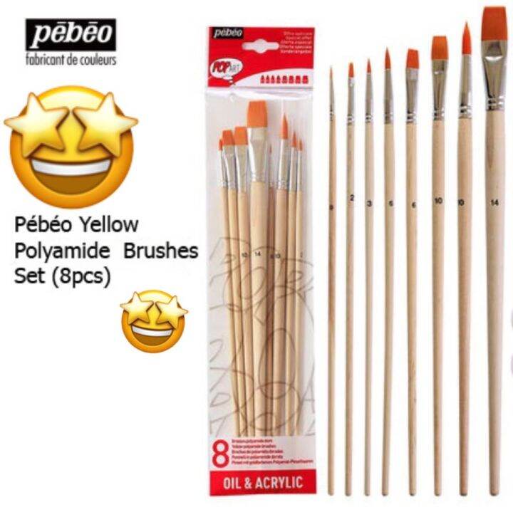 Quality Pebeo Bristles Brush Set 8in 1 Polyamide Nylon Hair Brushes for ...