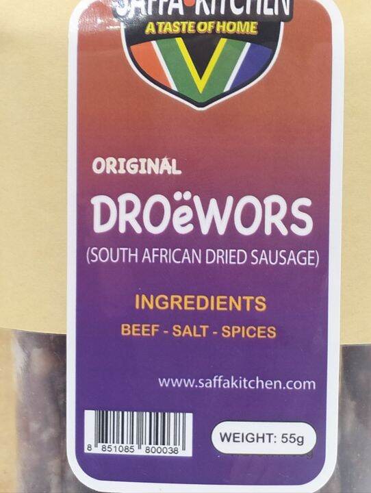 SAFFA KITCHEN Droëwors, South African dried beef sausage. 55g, 250g ...