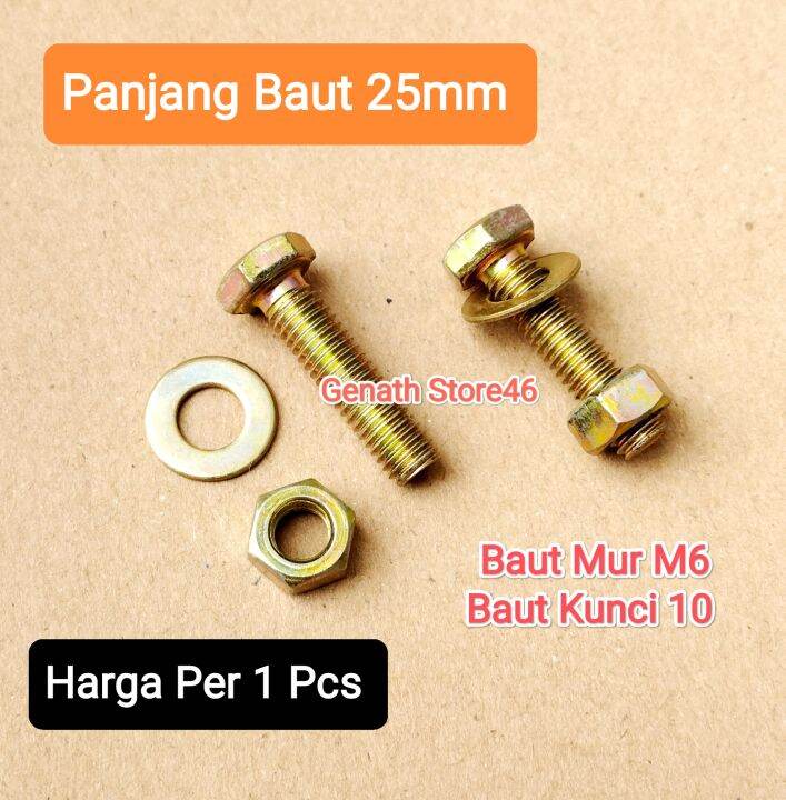 BAUT MUR M6 KUNCI 10 PLUS 2 RING BAUD MOTOR BAUT MOBIL 1 SET BAUT M6 KUNCI 10 PANJANG 25MM ...