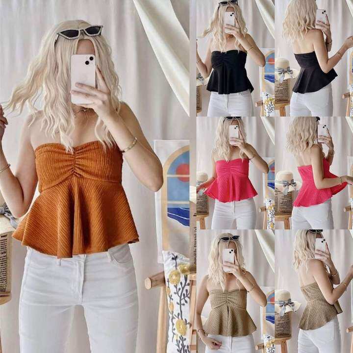 COCO PEPLUM Tube Top Bark Crepe Fabric | Lazada PH