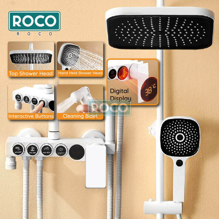 ROCO Rain Shower Set Bathroom Square Rainfall Shower Head Set White 4 ...