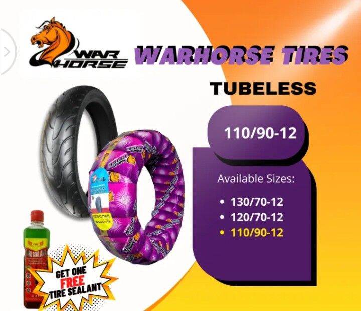 WARHORSE TUBELESS TIRE FOR MOTORCYCLE BY 12" 110/90X12 WITH FREE ...