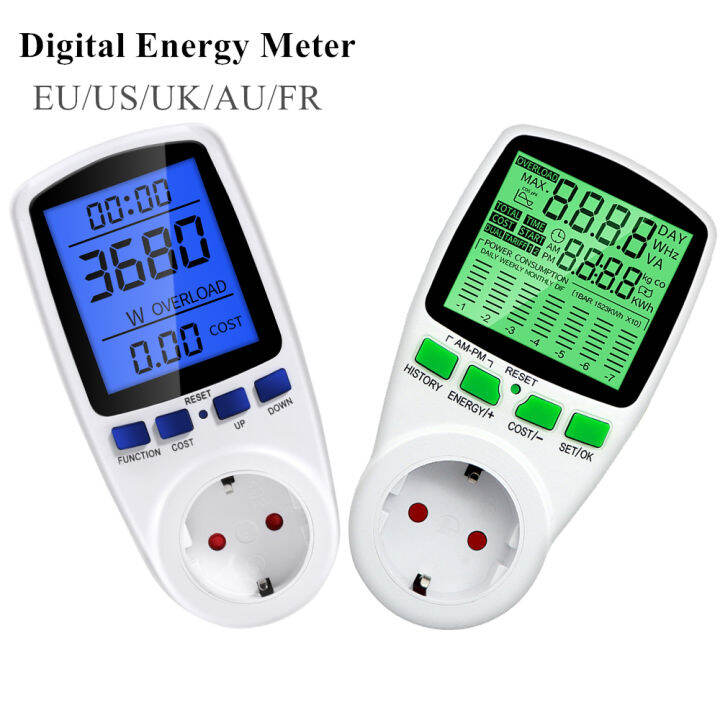 EU/FR/US Plug Digital Voltage Wattmeter 220V AC Power Meter Consumption ...
