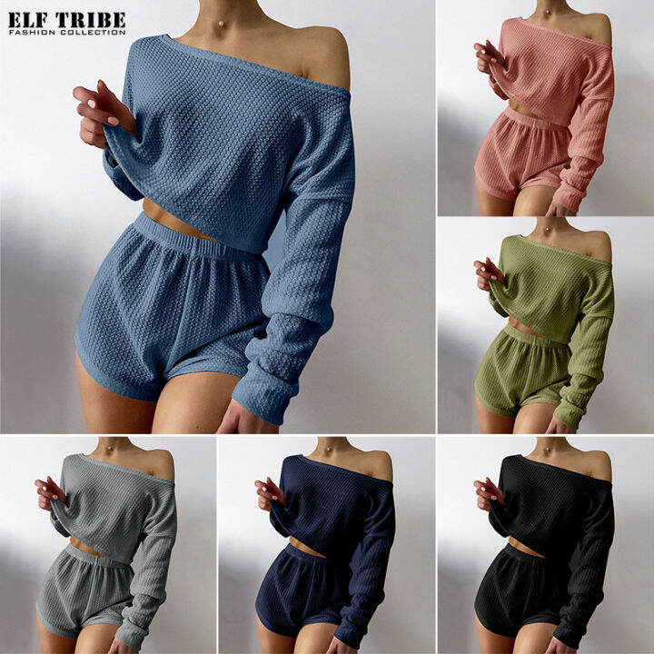 ELF TRIBE ปิดชุดนอนแขนกุดสำหรับผู้หญิง,ชุดแฟชั่นลำลองวาฟเฟิลกางเกงขา ...