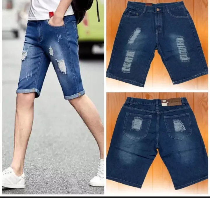 NEW RIPPED/TATTERED/BUTAS BLUE DENIM SHORT TOKONG FIT( NON STRETCH ...