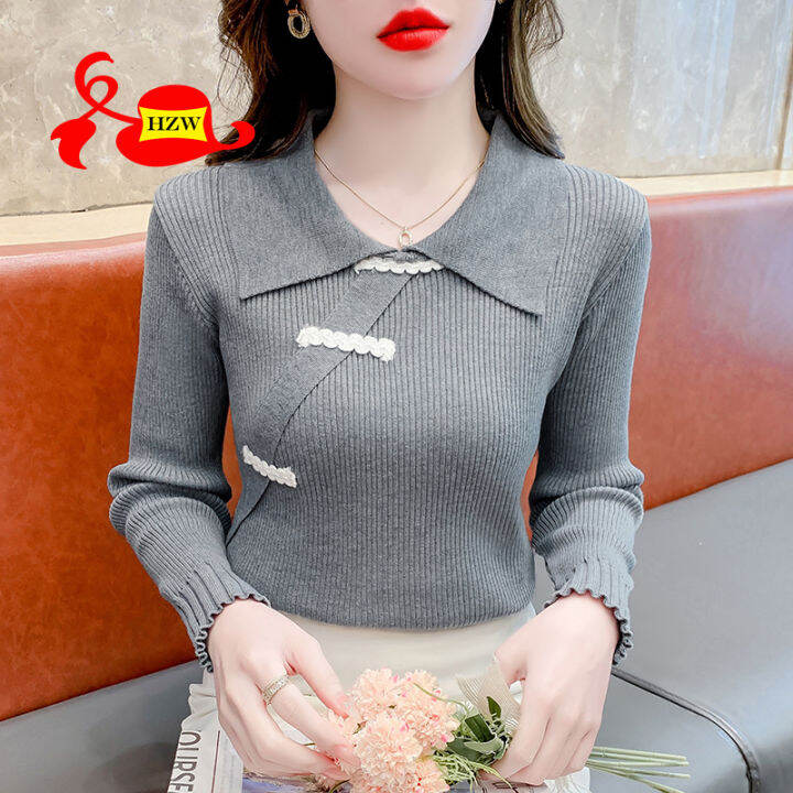 HZW 2023ฤดูใบไม้ร่วงและฤดูหนาวภายในพอดีตัวตุ๊กตาเสื้อสวมหัวพอดีตัวคอตุ๊กตาแขนยาวเสื้อถักส่วนล่าง ...