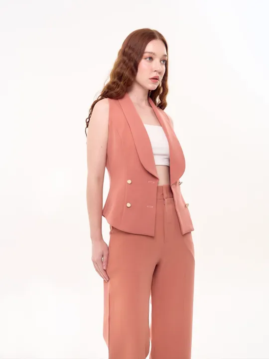 Pimkarn Blazer Vest -เบลเซอร์แขนกุด(Old Rose) | Lazada.co.th