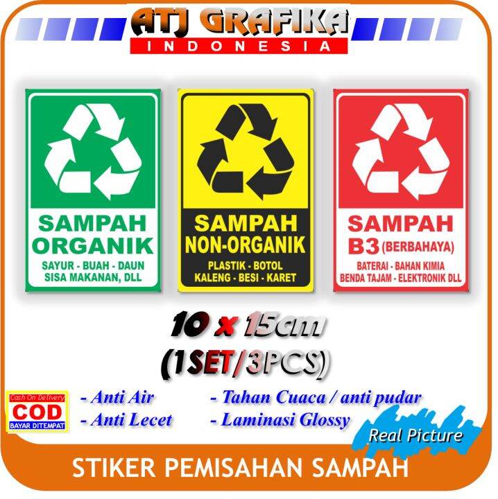 Stiker pemisahan sampah organik unorganik B3 sticker k3 lingkungan ...