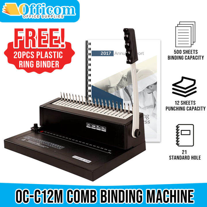 Officom C12M Comb Binding Machine A4 Size Heavy Duty Binder 500s ...