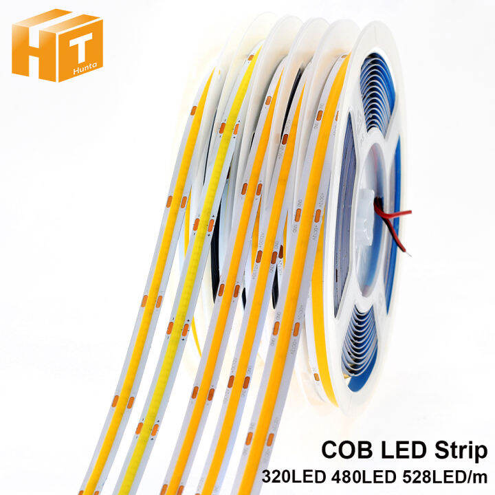 5M แถบไฟ LED ไฟเส้นสายยาว ความหนาแน่นสูง COB ยืดหยุ่น 320/480/528leds DC 12V 24V RA90เปลี่ยนฟรี ...