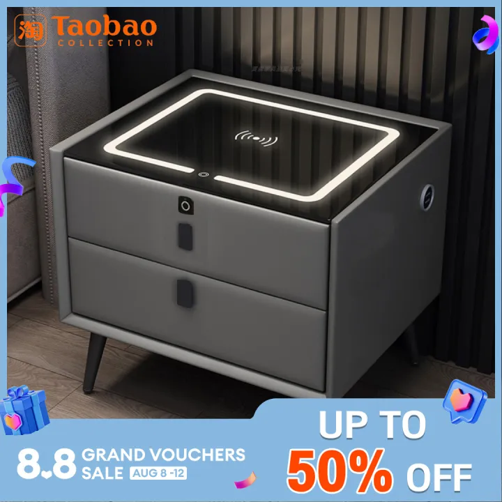 Smart Bedside Table Modern Simple Light Luxury Wireless Charging Solid ...