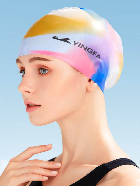 YINGFA Swim Cap Female Long Hair Waterproof Silicone Swimming Cap ...