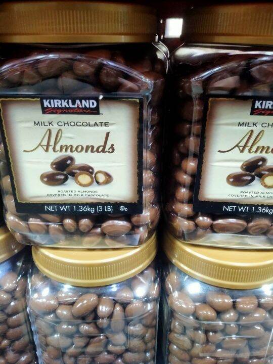 KIRKLAND SIGNATURE MILK CHOCOLATE ROASTED ALMONDS 3LBS (48OZ)JAR ...