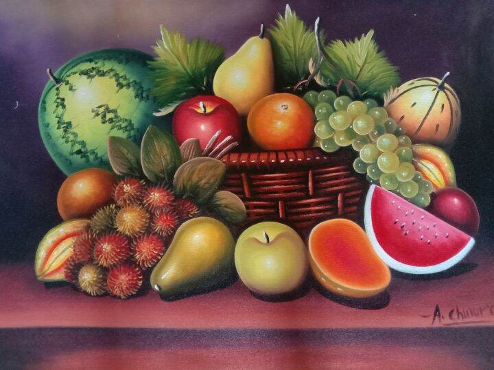 LUKISAN BUAH BUAHAN UKURAN 80CM X 60CM BAHAN KAIN CANVAS MEDIA CAT ...