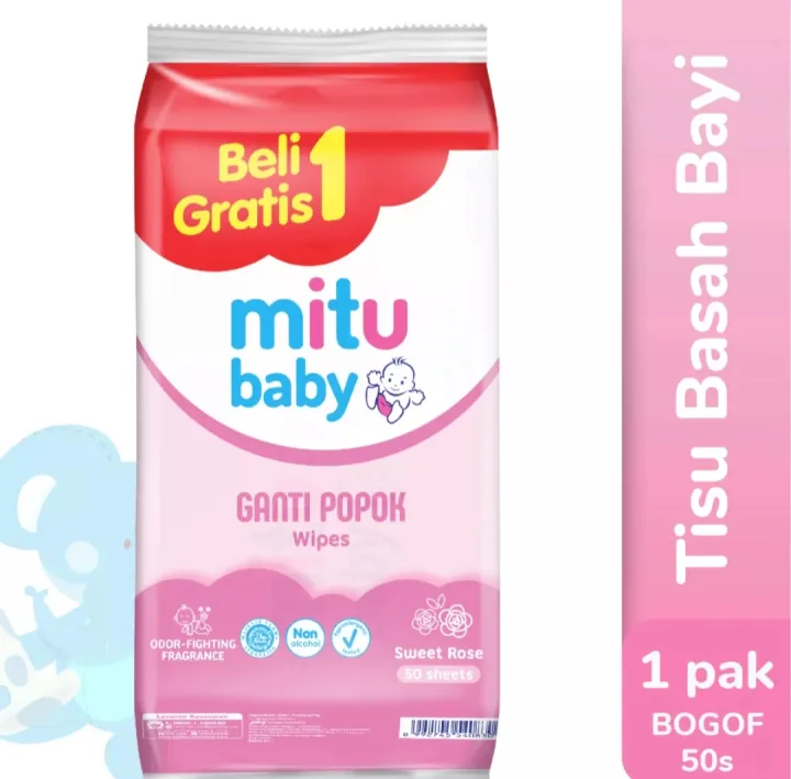 Tisu Basah Mitu Baby Ganti Popok Wipes Sweet Rose isi 50 sheet Buy 1 Get 1 Free | Lazada Indonesia